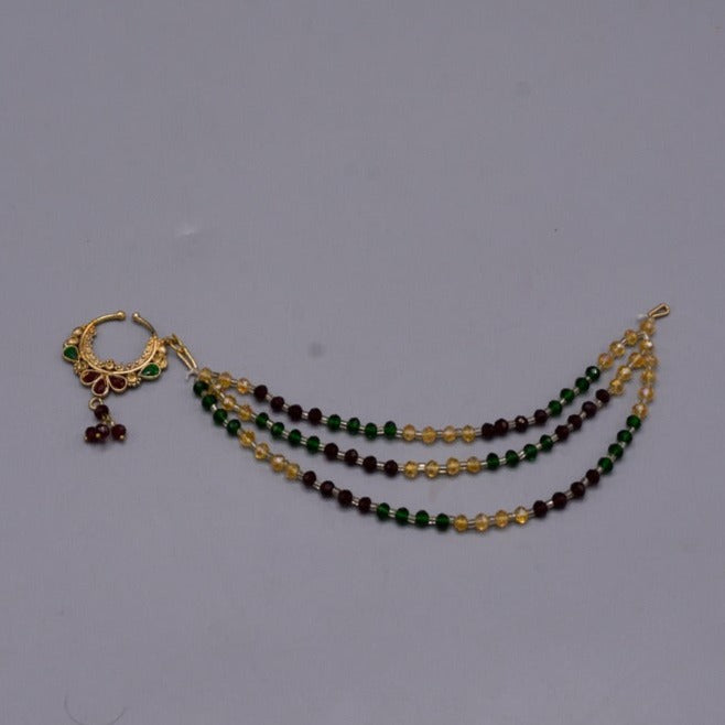 Unique simple nath design crystal mahroon and green – Loto.pk