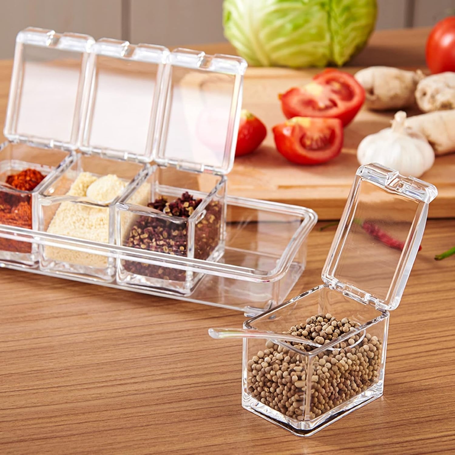 Crystal Seasoning Box With 4 Compartments And Spoons – Transparent Spi ...