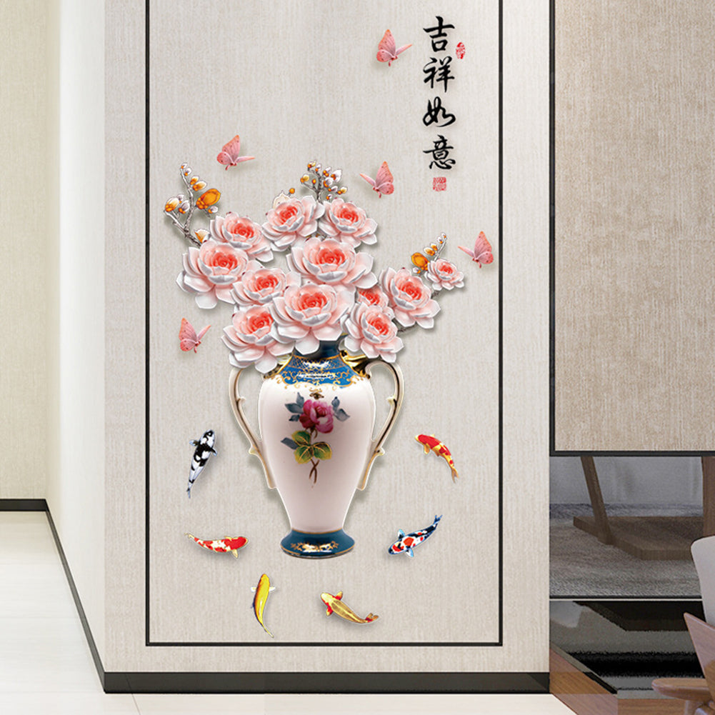 Flower Vase Bird Fish Wall Sticker Decal Poster Living Room TV Backgro ...