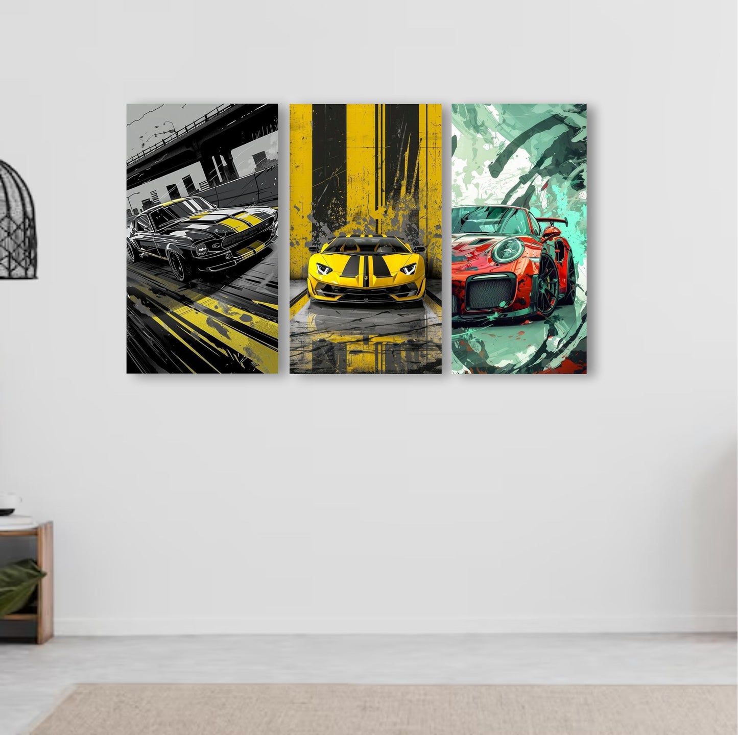 Set Of 3 Cars Art Wooden Frames For Wall Decoration / Sticky Photo Til ...