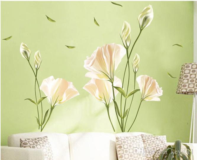 flowers wall stickers home decorations removable PVC transparent stick ...