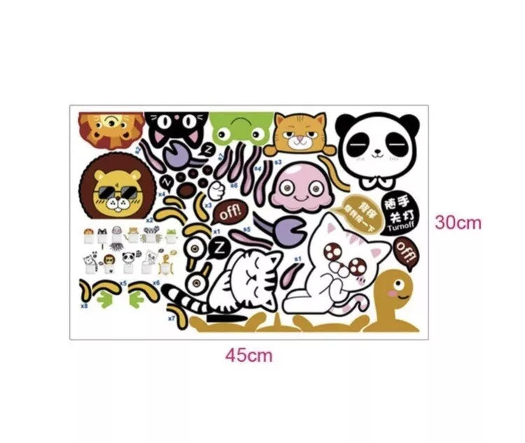 NEW Set of 12 Cartoon Animals Light Switch Cat Lion Frog Crab Panda Wa ...