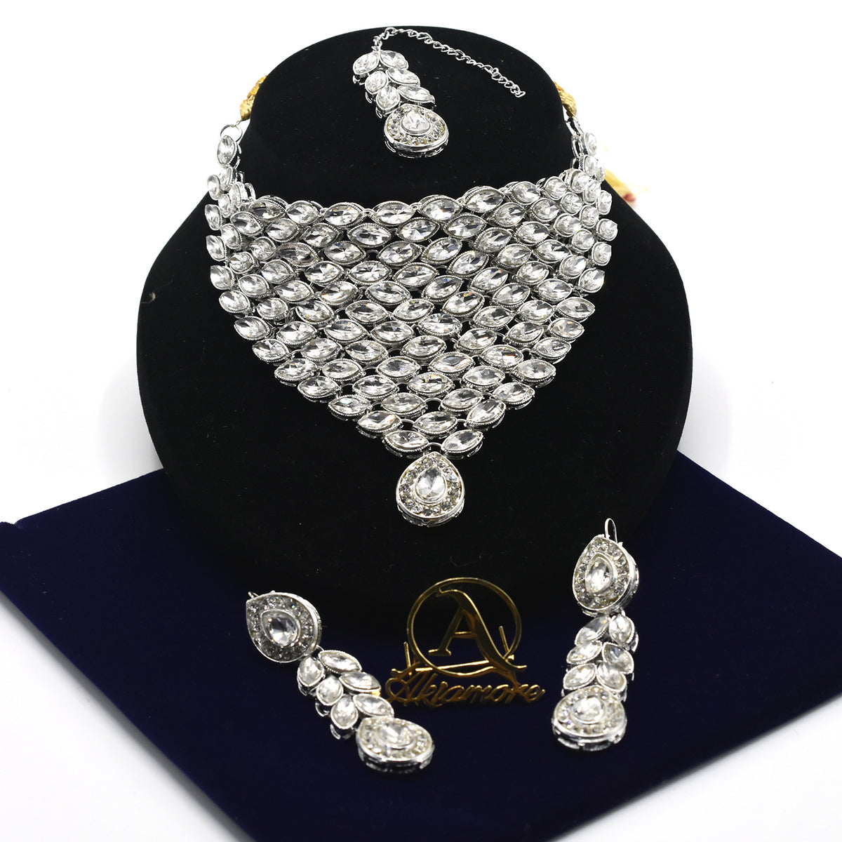 2021 Stylish Golden Crystal Necklace Earrings and Bindiya Jewelry Sets ...