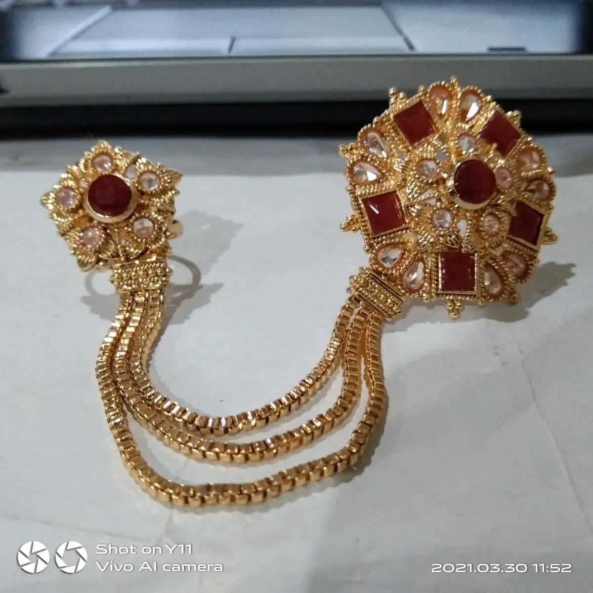 Double Finger ring dold pleted stylish jewellery chain look New fashio ...